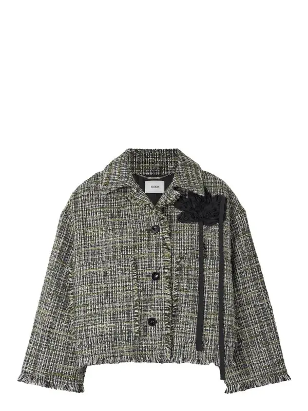 Erdem Appliquéd Frayed Tweed Coat - Black