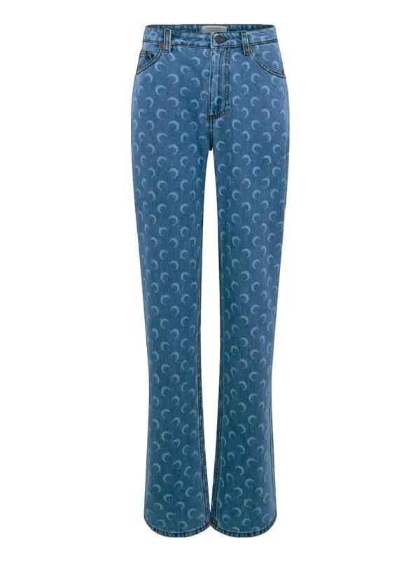 MARINE SERRE Allover Moon Print Straight-leg Jeans - Blue