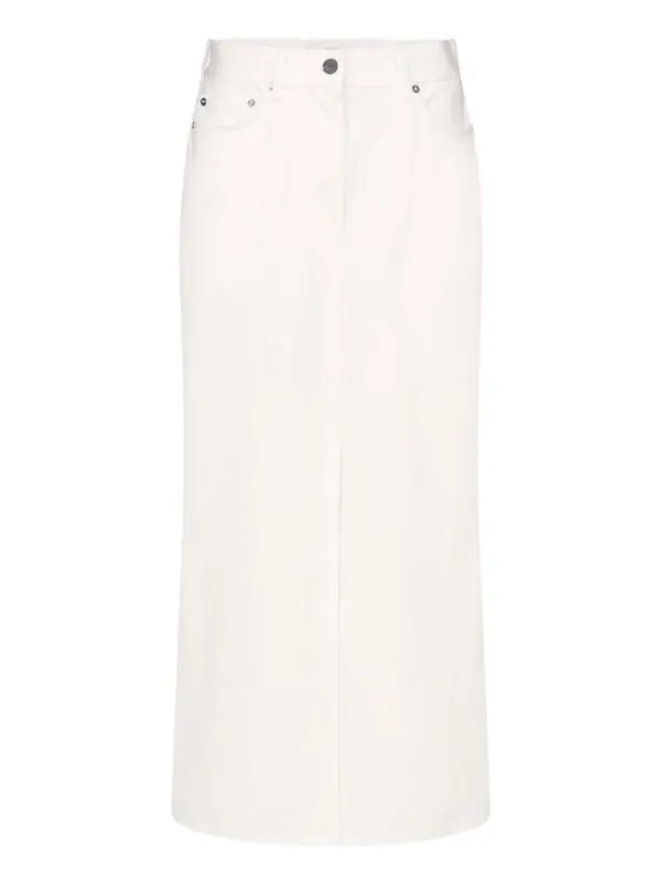 Loulou De Saison Denim Midi Skirt With Front And Back Vent - Ivory