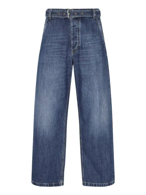 Bottega Veneta Belted Wide-leg Denim Trousers - Blue