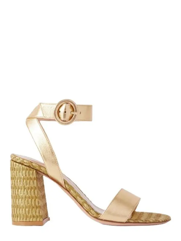 GIANVITO ROSSI Leather And Raffia Block Heel Sandals - Nude