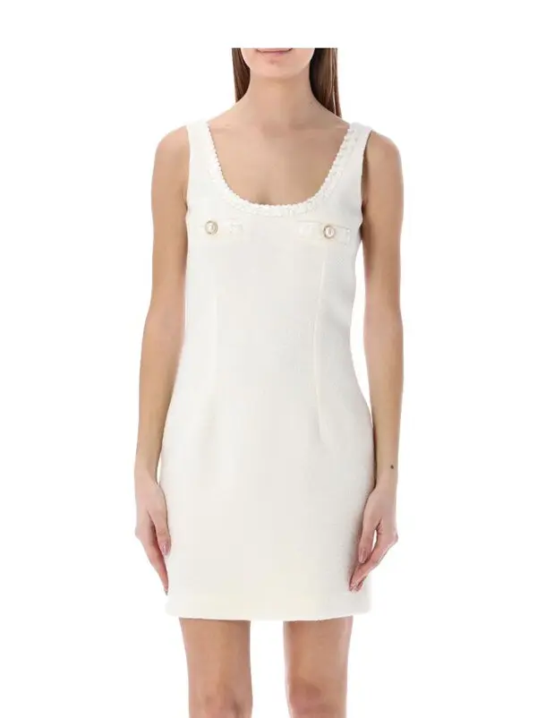 Alessandra Rich Tweed Mini Dress With Pearl Embellishments - White