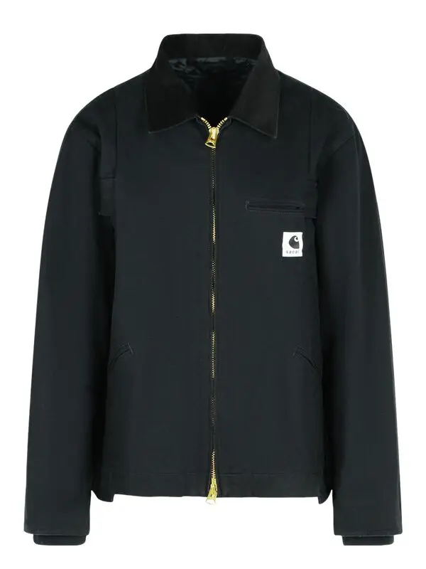 Sacai X Carhartt Logo Patch Zip-up Jacket - Black
