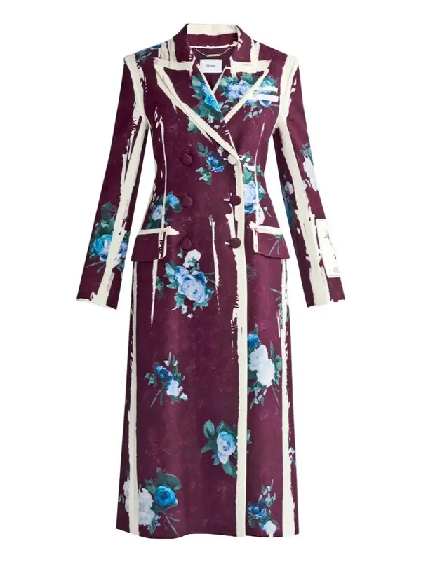 Erdem Double-breasted Floral-print Satin Coat - Red