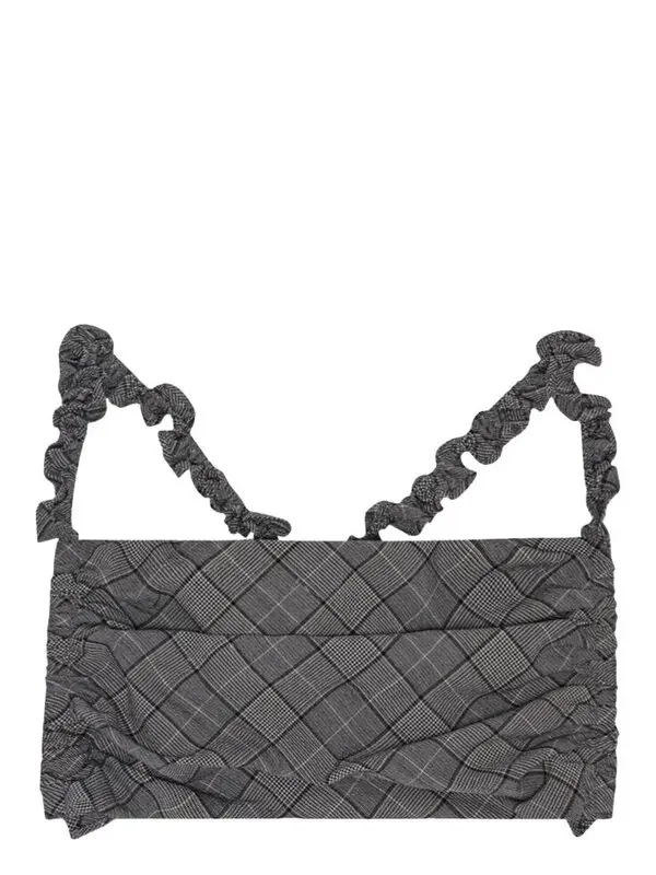 GANNI Checked Wool Ruffled Top - Black