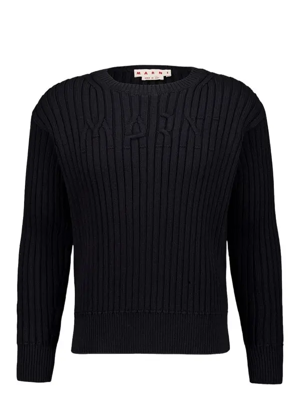 Marni Ribbed Logo Crewneck Sweater - Black