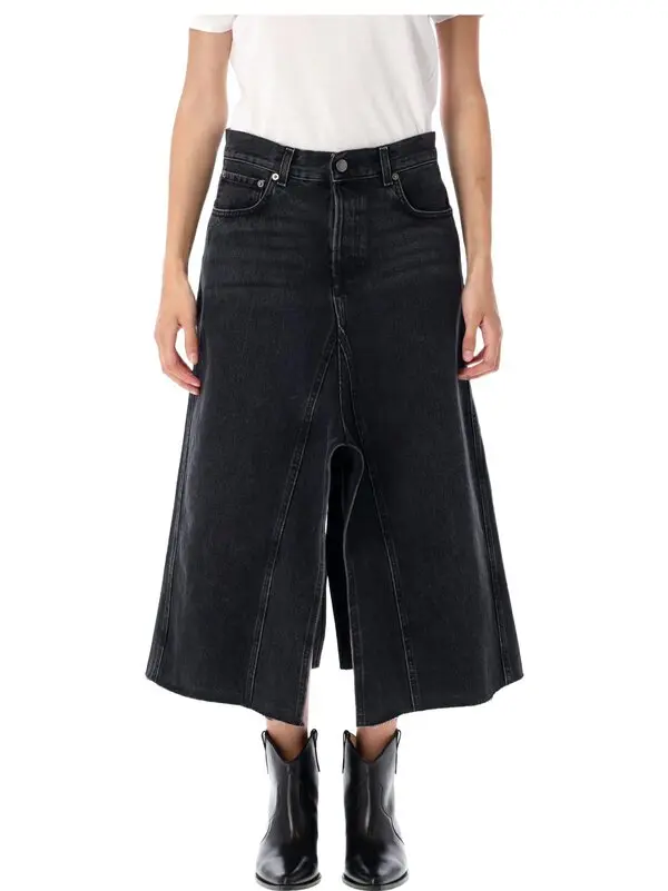 HAIKURE Asymmetric Denim Midi Skirt - Black
