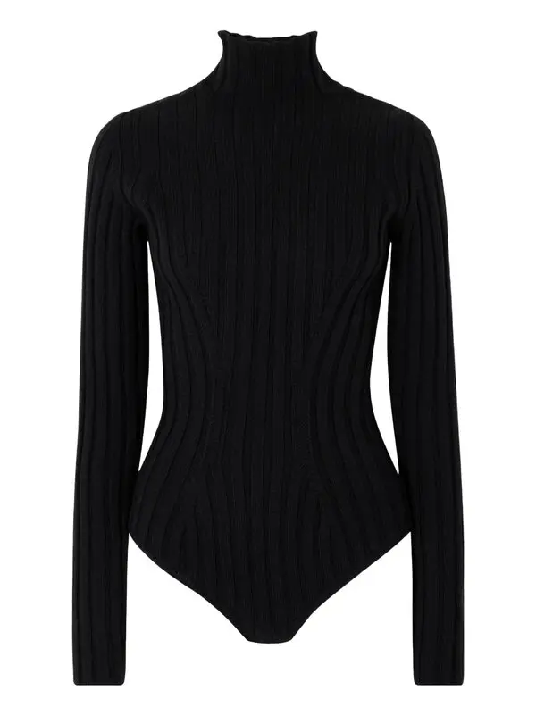 Alaïa Ribbed Wool Turtleneck Bodysuit - Black