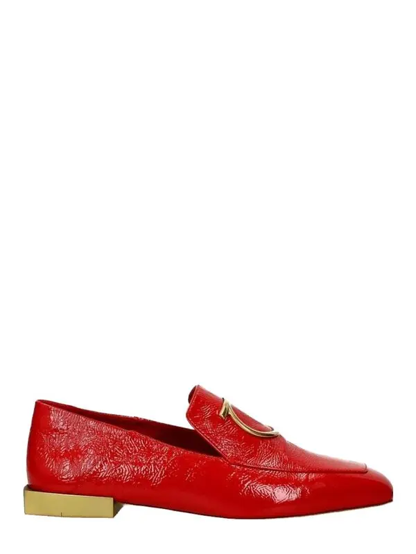 FERRAGAMO Square Toe Logo Loafers - Red