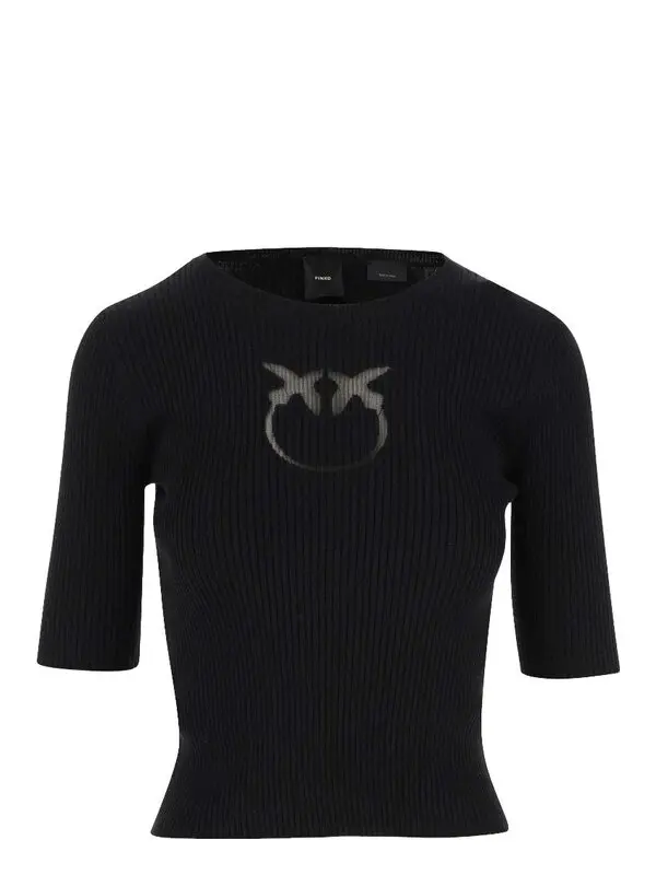 Pinko Crewneck Knitted Top With Love Birds Logo - Black