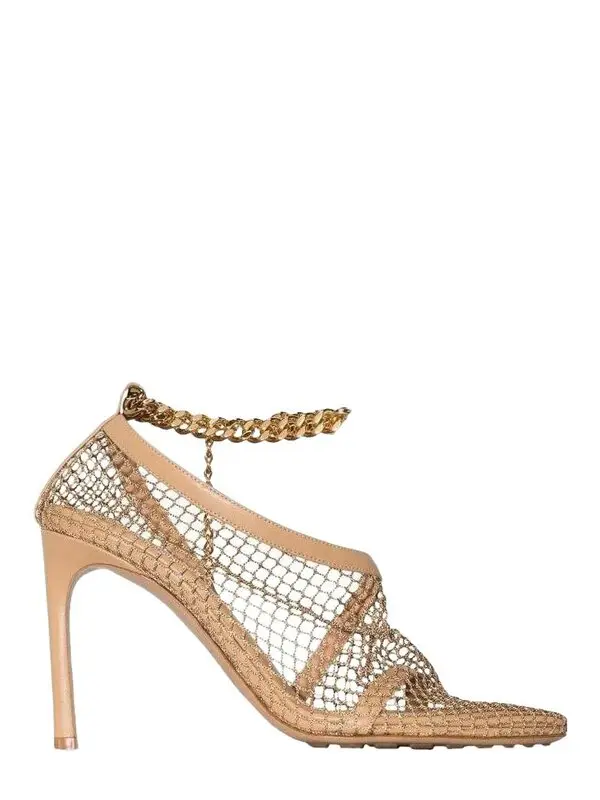 Bottega Veneta Mesh Pumps With Gold Chain Ankle Strap - Nude