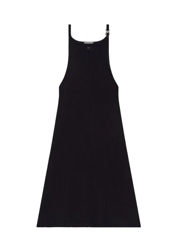 COURREGES Rib Knit Dress With Buckle Detail - Black