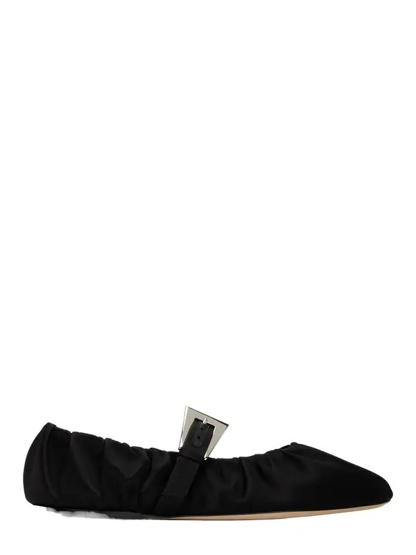 Paris Texas Sveva Plissé Buckle Ballet Flats - Black