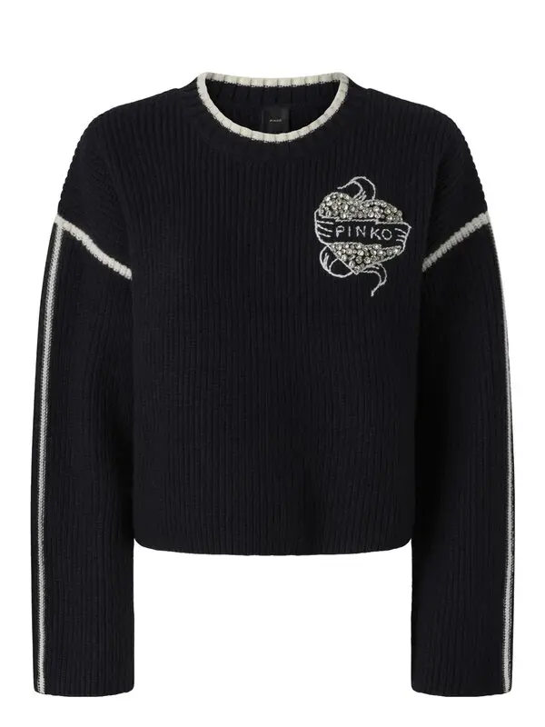 Pinko Alicudi Ribbed Merino Wool Sweater - Black