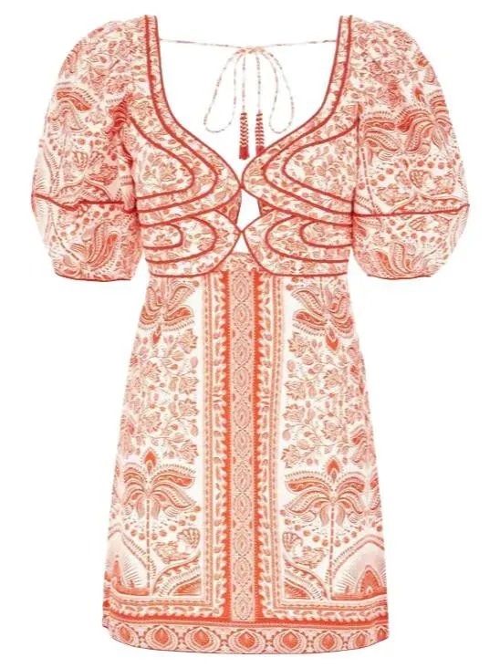 Farm Rio Embroidered Printed Mini Dress - Nude