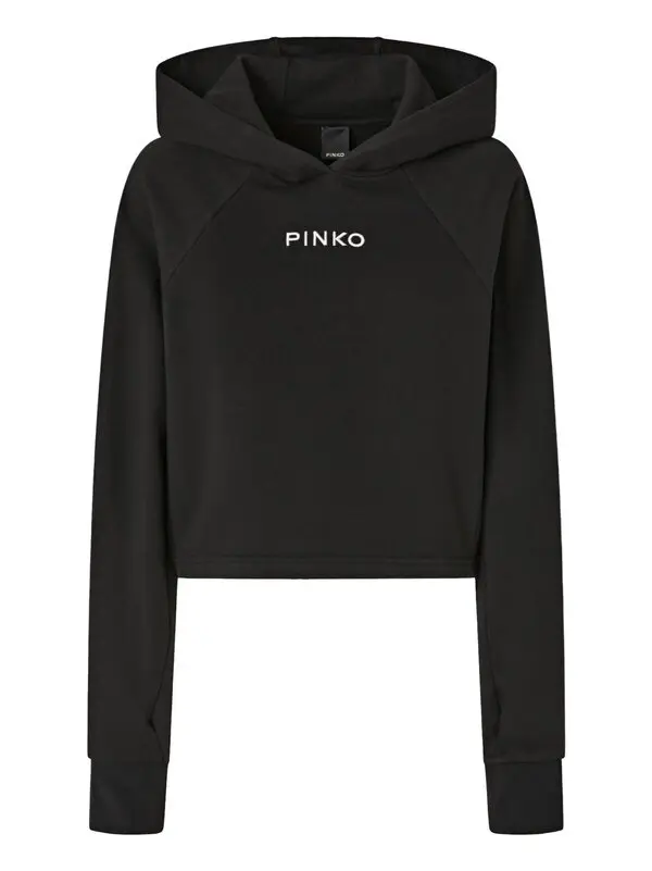 Pinko Logo-embroidered Cropped Hoodie - Black