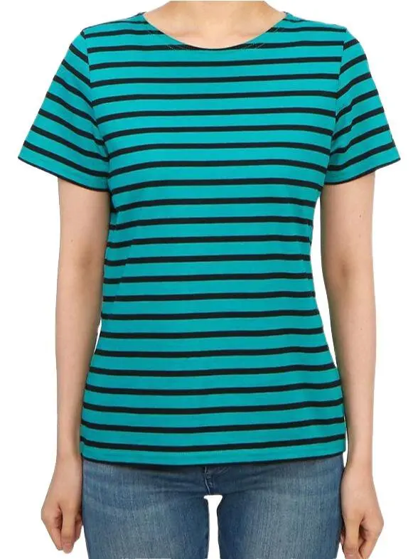 Saint James Striped Crew Neck Short Sleeve T-shirt - Green