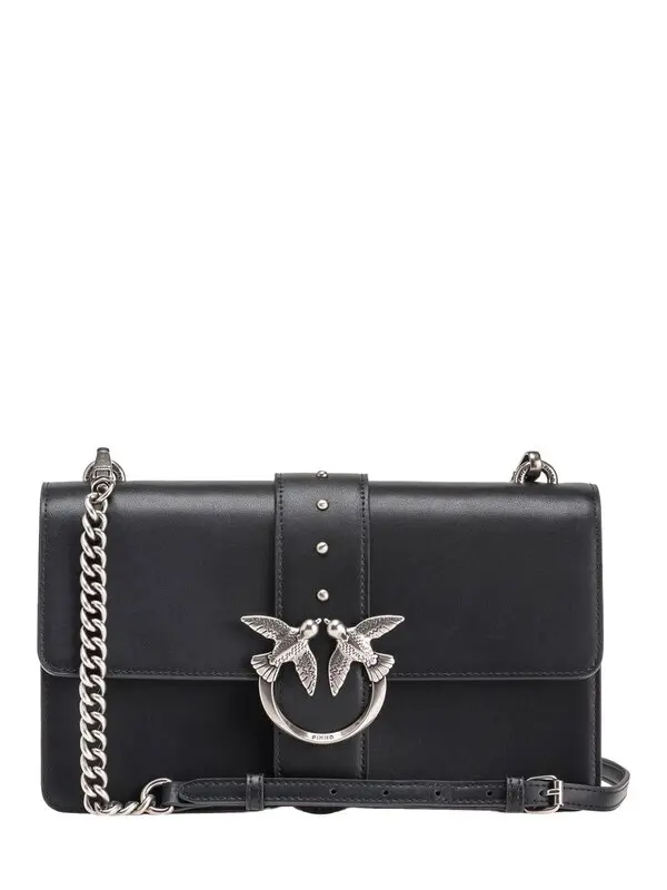 Pinko Logo Plaque Chain Linked Crossbody Bag - Black