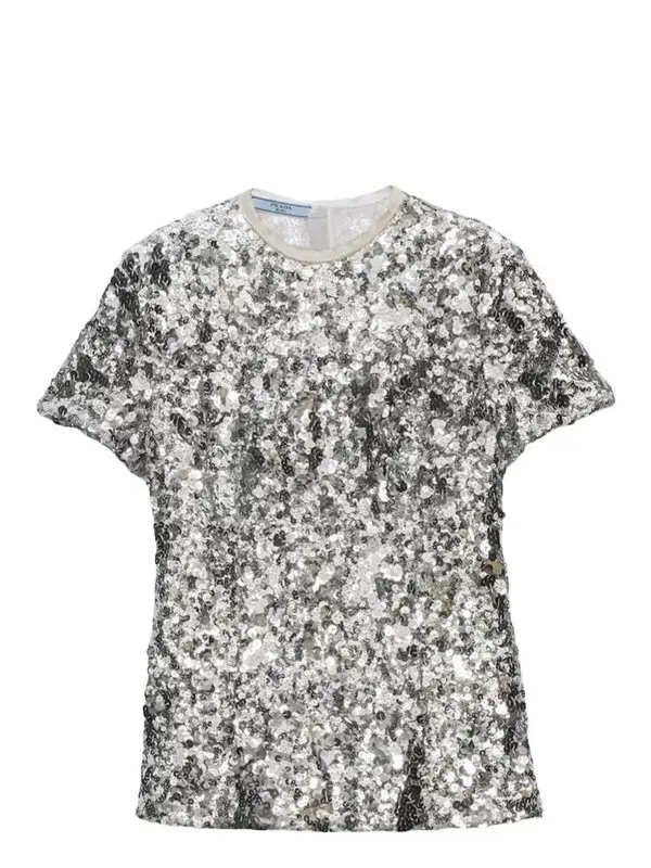 Prada Embroidered Sequin Top - Silver