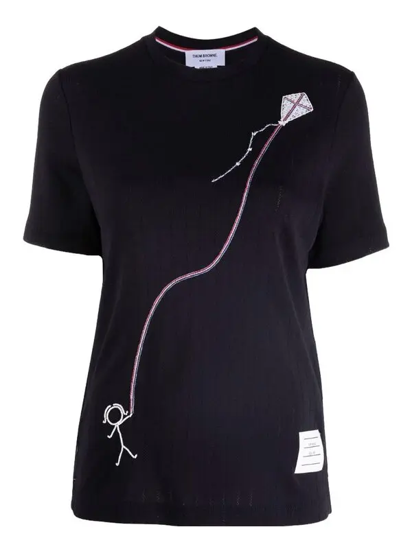 Thom Browne Ribbed T-shirt With Kite Embroidery - Navy Blue
