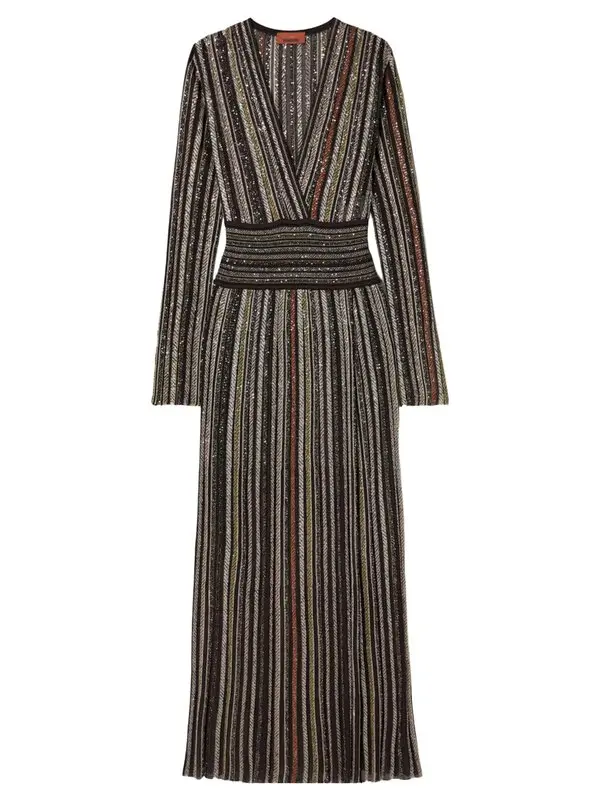 Missoni Wrap-effect Sequin-embellished Striped Jersey Maxi Dress - Black