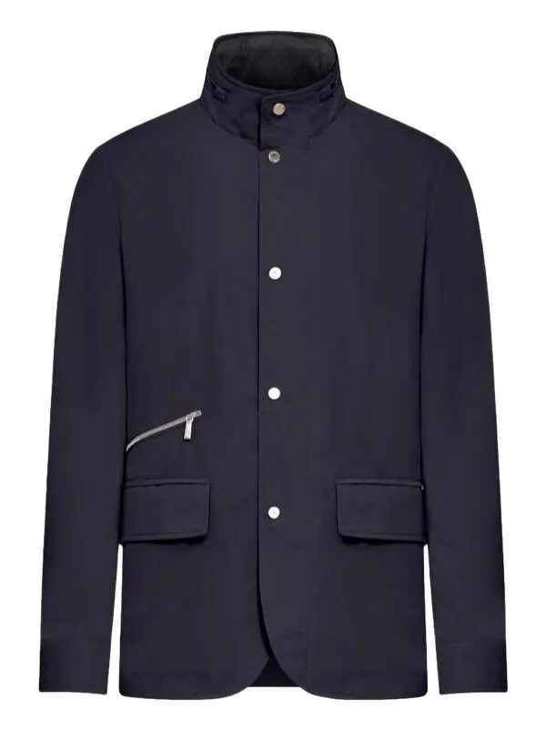 MOORER Button-down Jacket With Detachable Hood - Dark Blue