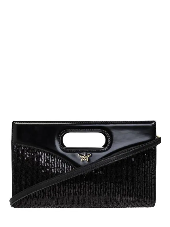 Mcm Sequined Handbag With Hollow Handle And Shoulder Strap - Black