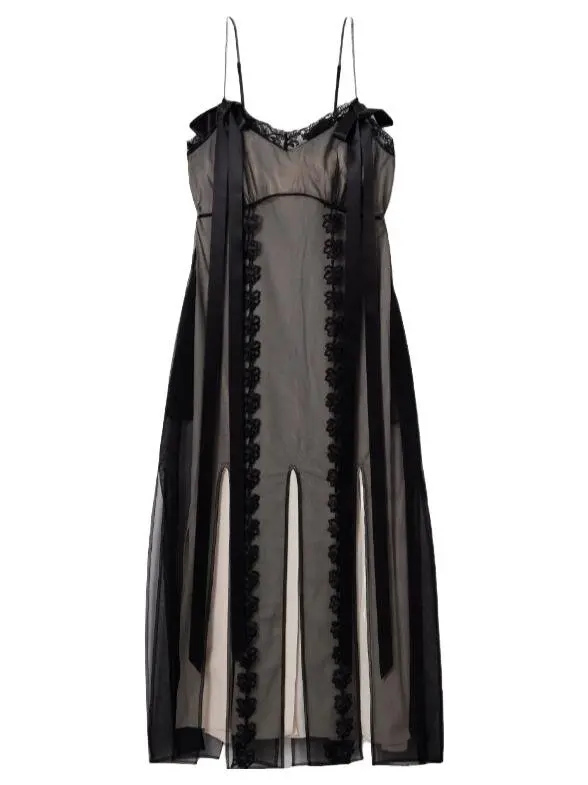 Simone Rocha Lace-trimmed Chiffon Midi Dress - Black