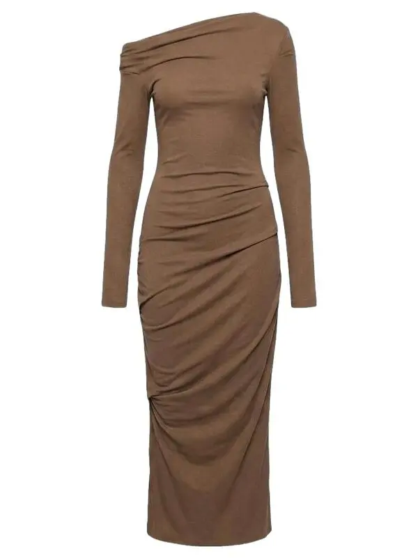 Paris Georgia Manahou One-shoulder Draped Maxi Dress - Brown