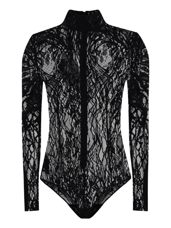 Balmain Long-sleeved Lace High-neck Bodysuit - Black