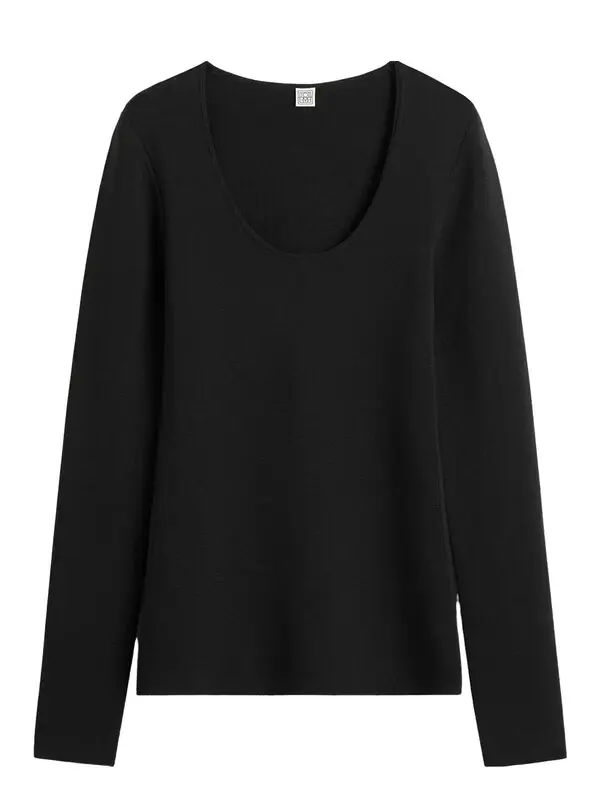 TOTEME Scoop Neck Long Sleeve Knitted Top - Black