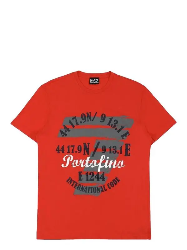 EA7 Logo T-shirt With Round Neck - Red