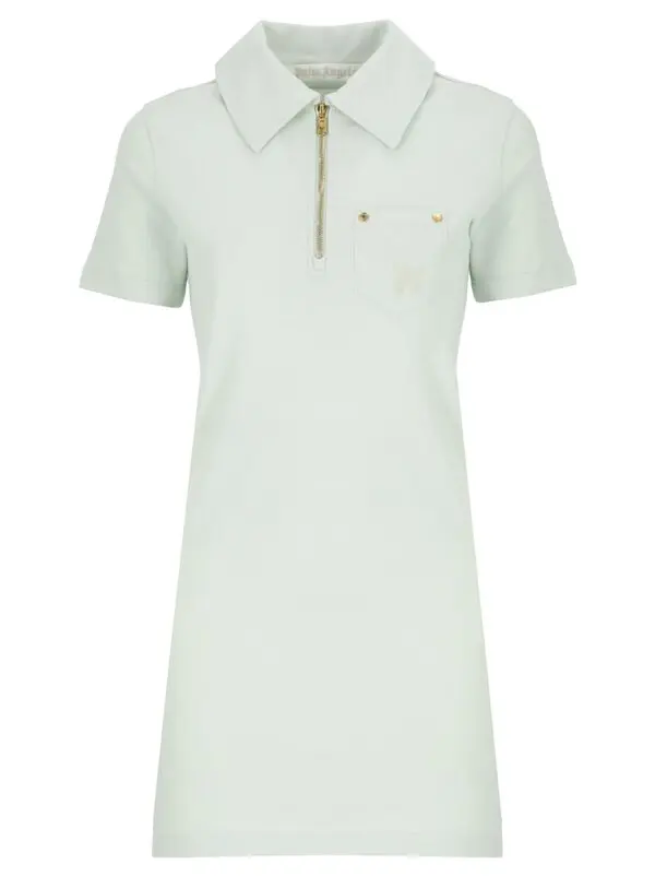 Palm Angels Logo Embroidered Mini Polo Dress - White