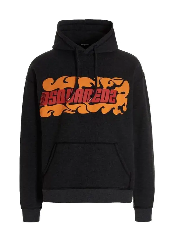 Dsquared2 Logo Printed Drawstring Hoodie - Black