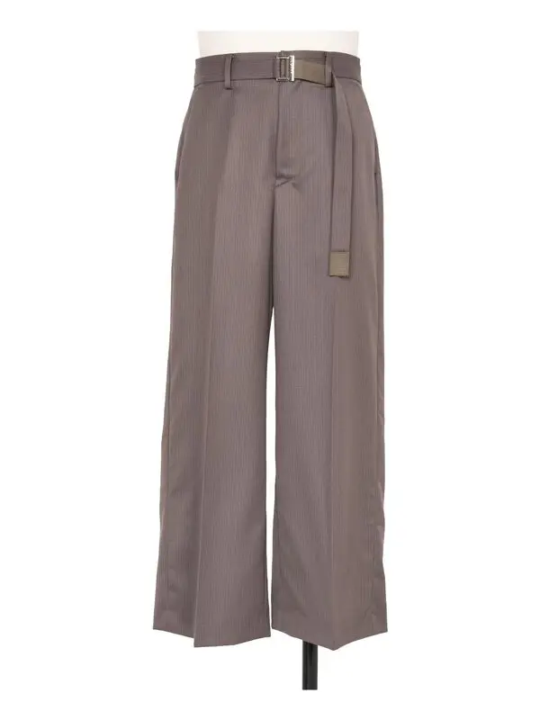 Sacai Belted Wool Pinstriped Casual Pants - Taupe