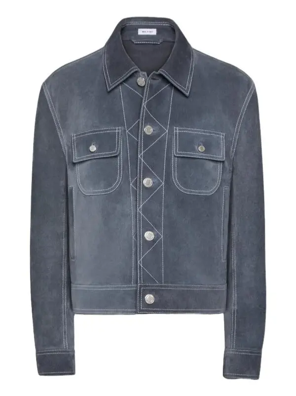 Thom Browne Grey Suede Backstrap Jacket With Signature Grosgrain Loop - Gray
