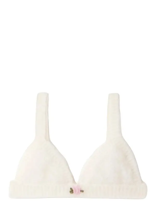 Alessandra Rich Ribbed Camisole Bra With Applique - White