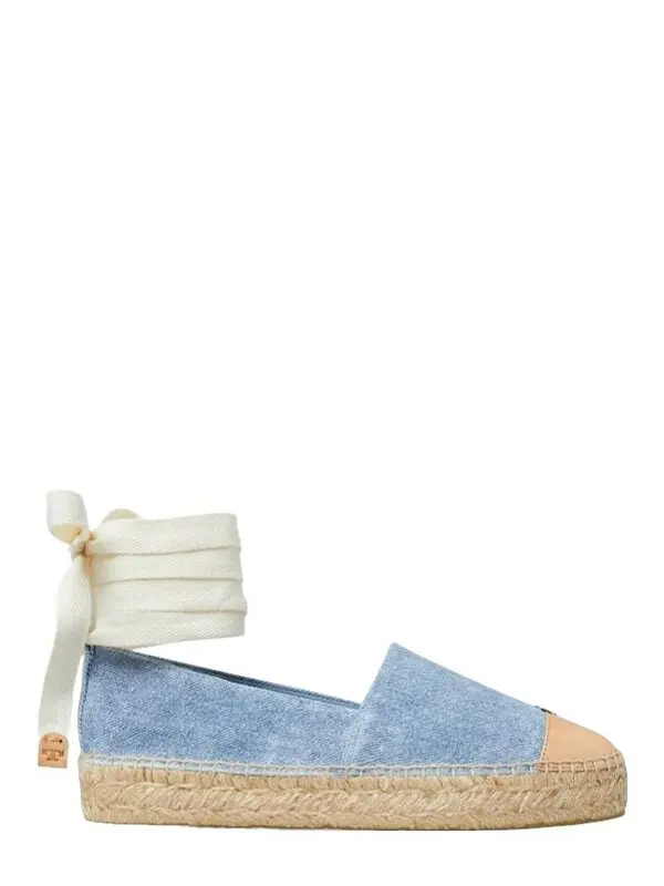 Tory Burch Cap-toe Espadrilles With Ankle Straps - Blue Cloud/brushed Almond