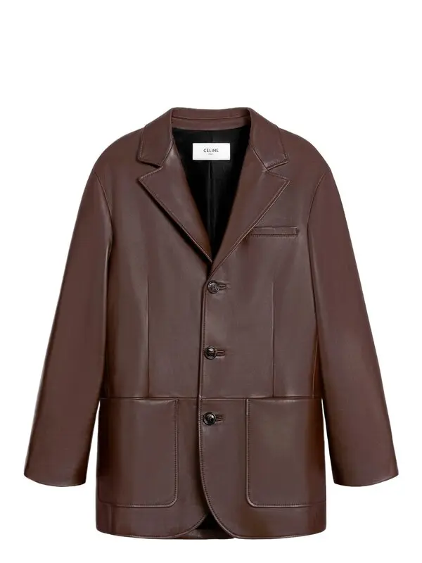 Celine Tailored Jacket In Soft Lambskin - Chocolate