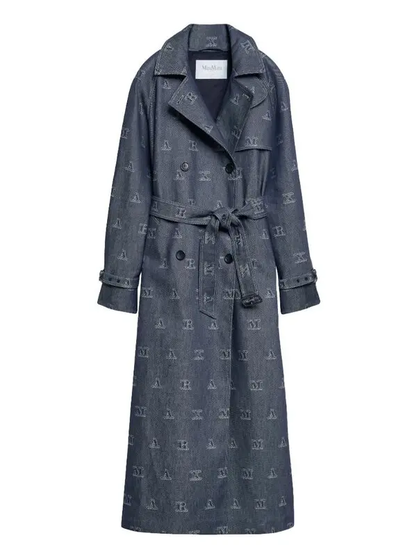 Max Mara Jacquard Pattern Button Trench Coat - Blue