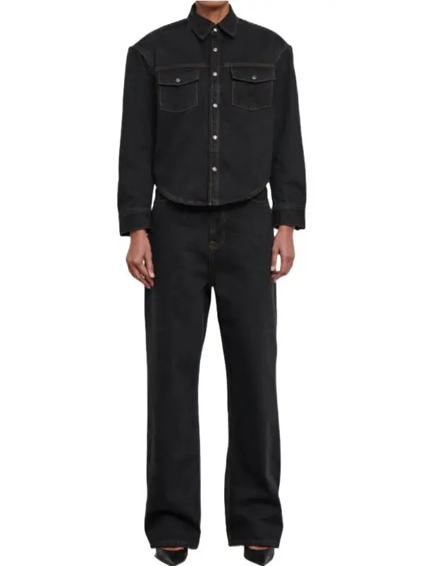 Wardrobe.NYC Denim Jacket With Chest Pockets - Black