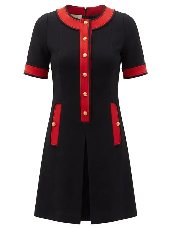 Gucci Contrast Trim Mini Shift Dress - Black