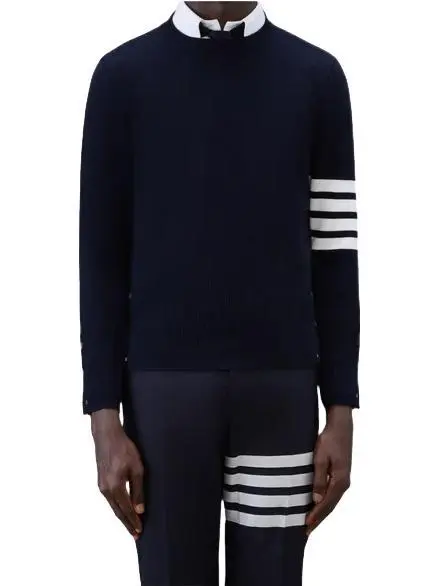 Thom Browne 4-bar Striped Trim Pullover - Navy Blue