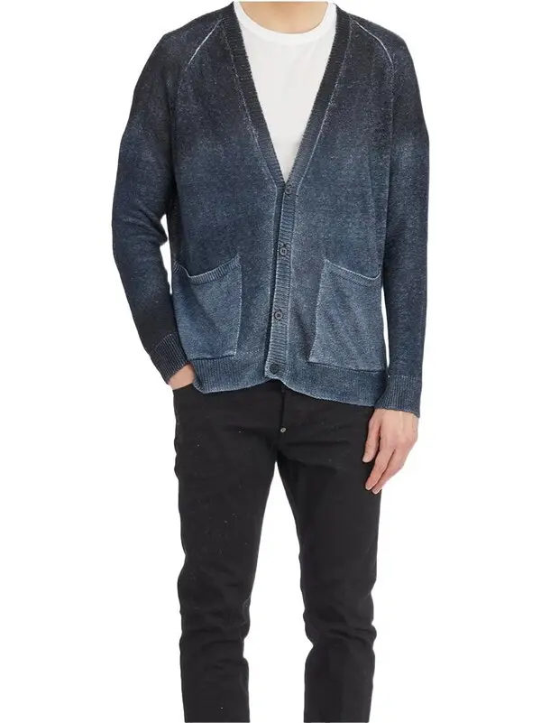 Avant Toi Washed Linen Cardigan - Navy Blue