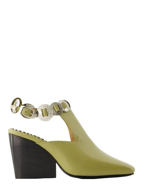 Toga Embellished Slingback Block Heel Boots - Green