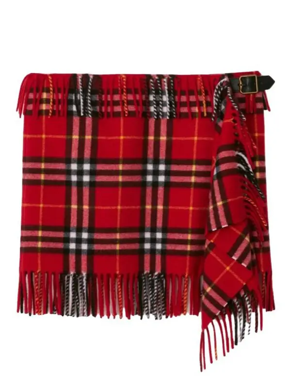 Burberry Tartan Pattern Skirt With Buckle Detail - Currant