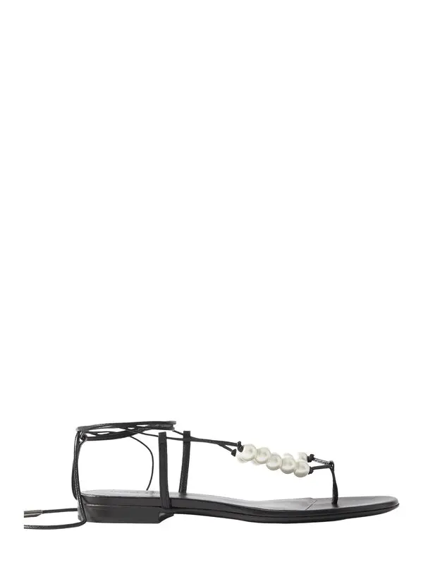 Magda Butrym Faux Pearl Embellished Leather Sandals - Black