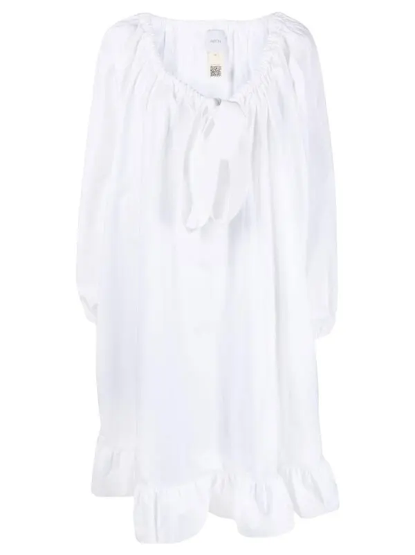 PATOU Bow Detailed Long Sleeve Mini Dress - White