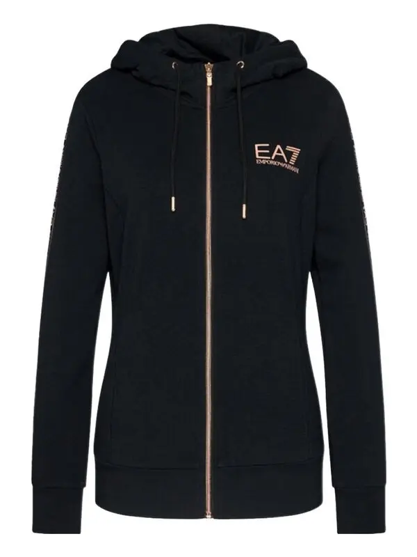 EA7 Hooded Zip-through Jacket With Logo Detail - Black