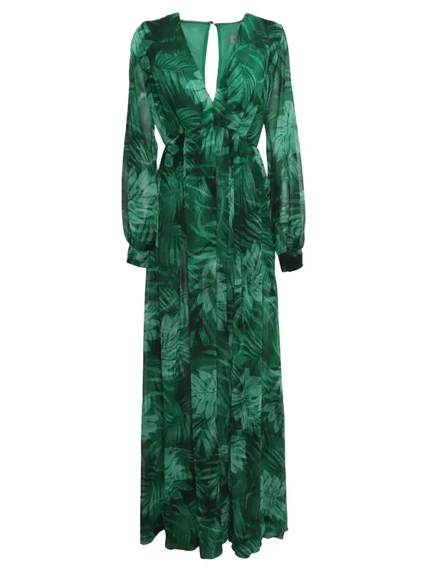 Ermanno Scervino Long Sleeve Maxi Dress With V-neck And Keyhole Detail - Green